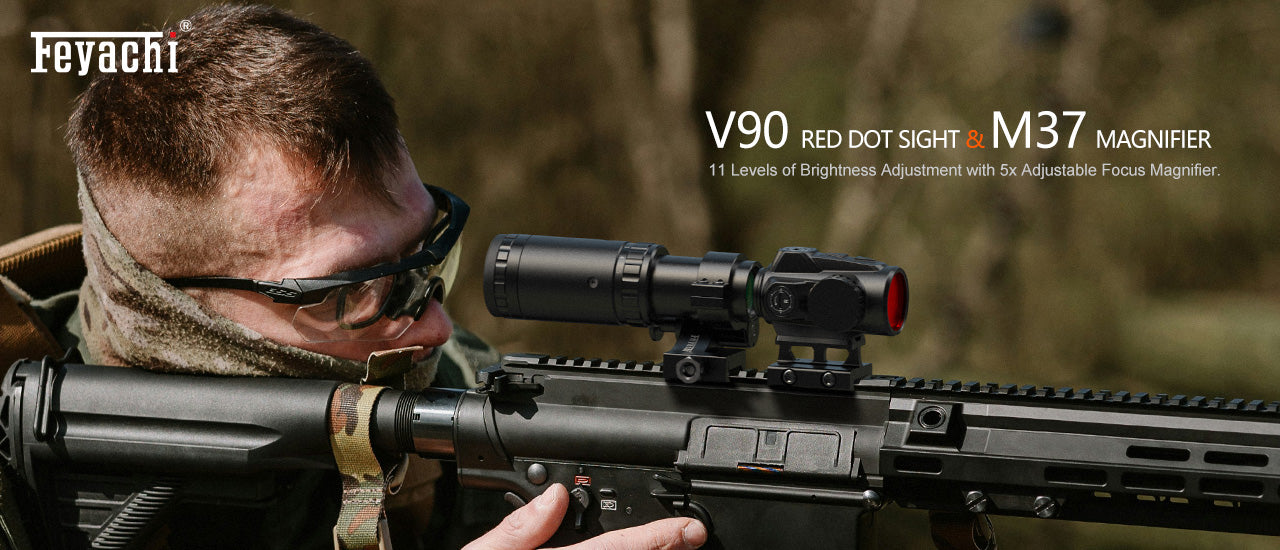Feyachi V90 2 MOA Red Dot Sights with M37 1.5X-5X Magnifier Combo Set